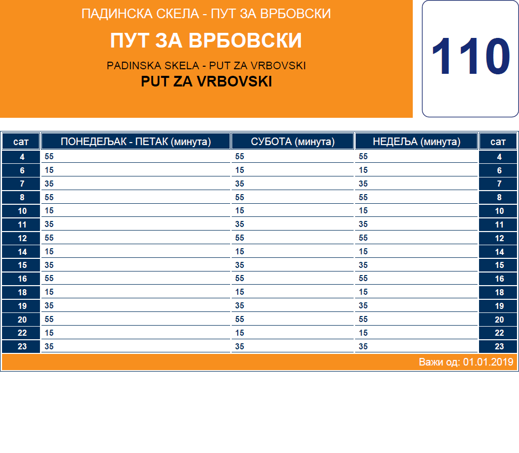 Zimski red vožnje linije 110 Padinska Skela - Sefkerin - Opovo - www ...